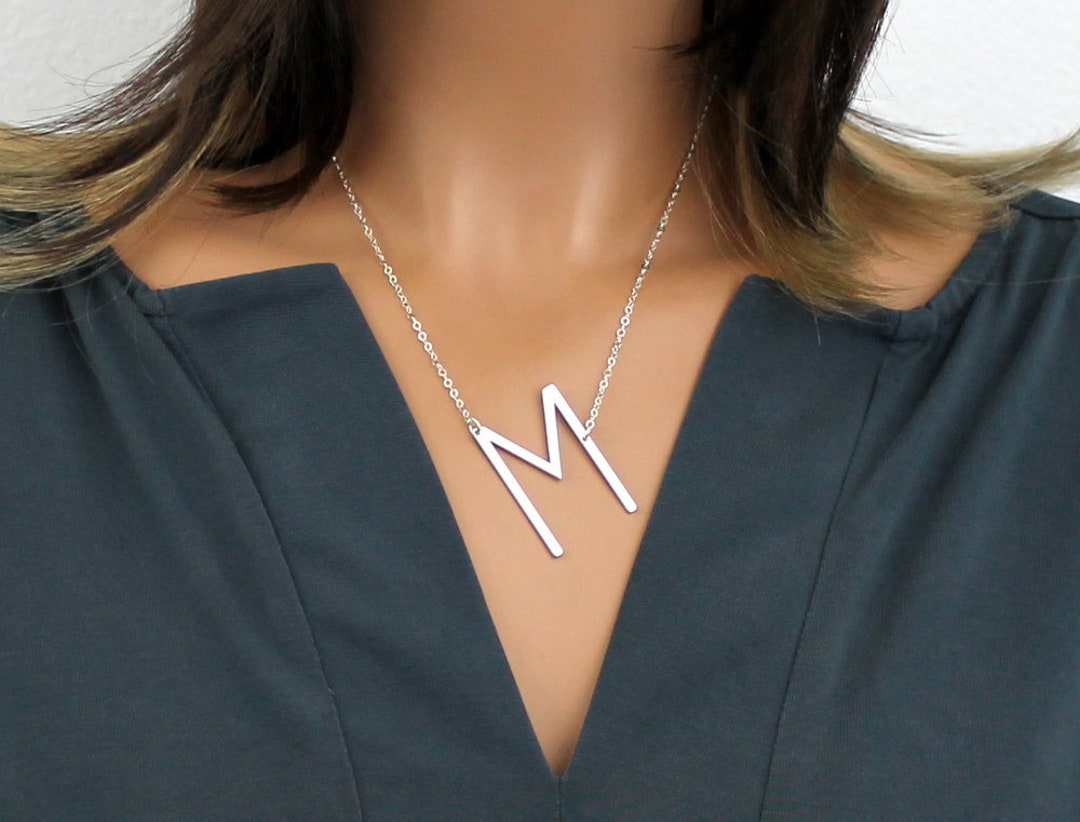 Large Initial Necklace, Over Size Letter, Silver Sideways, Rose Gold ...