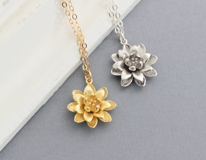 Lotus Necklace Silver Flower Necklace Sterling Silver Chain - Etsy