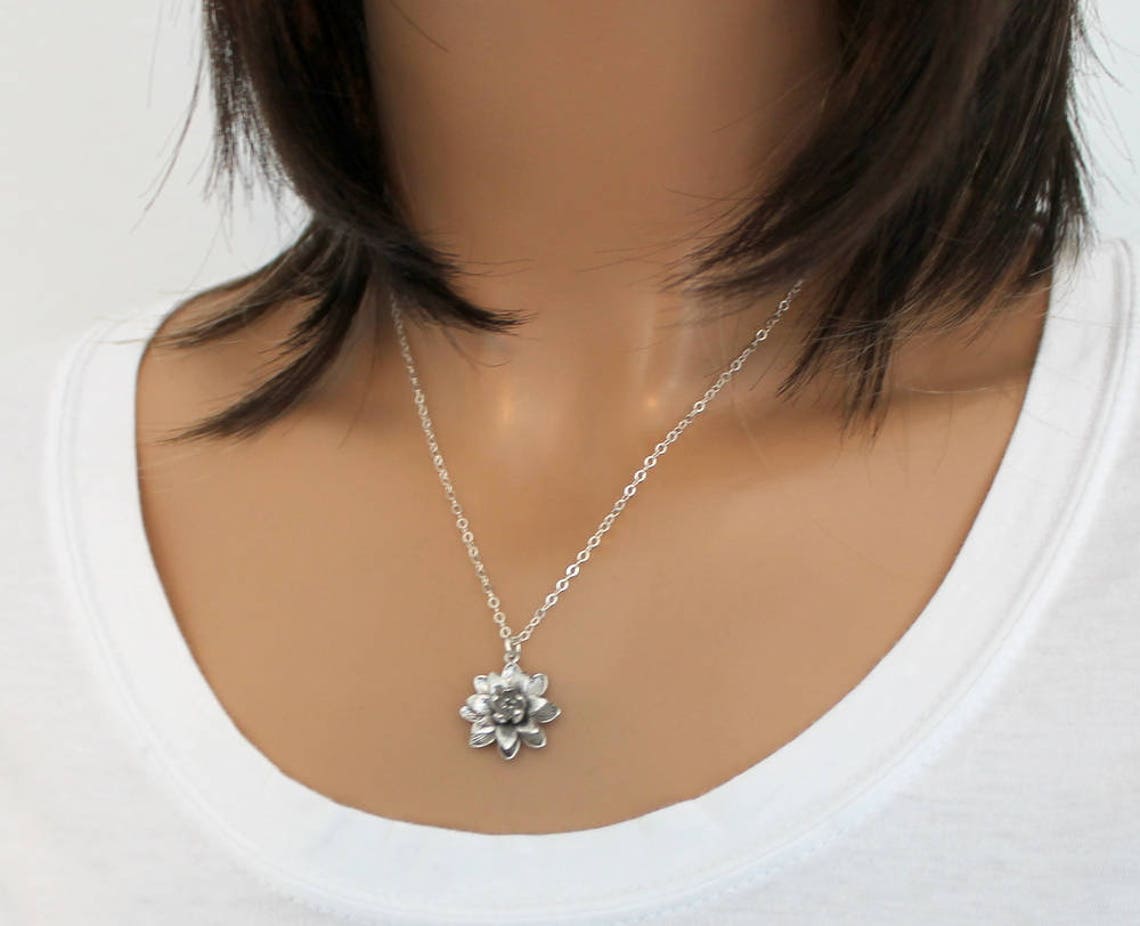 Lotus Necklace Silver Flower Necklace Sterling Silver Chain | Etsy