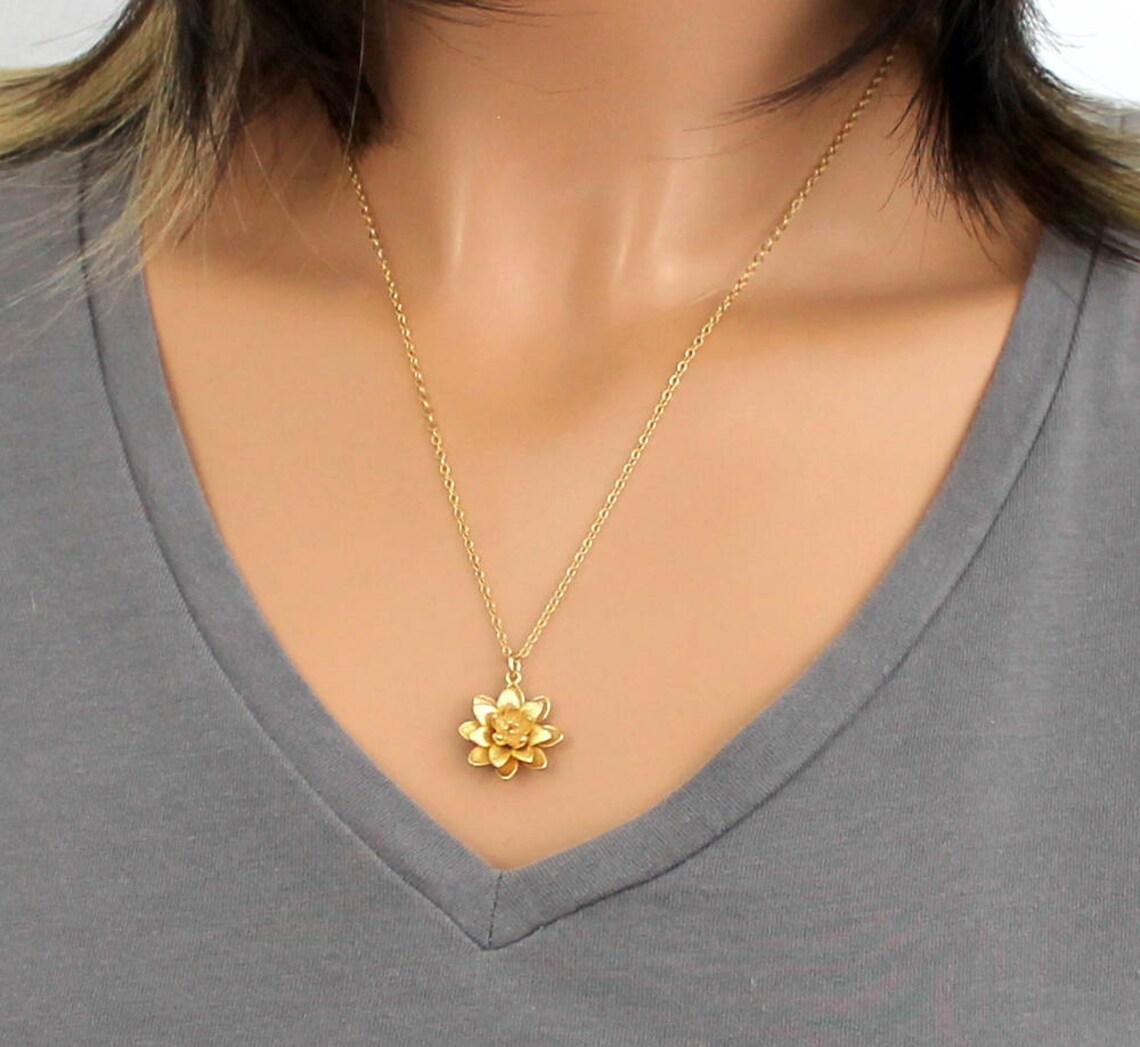 Lotus Necklace Silver Flower Necklace Sterling Silver Chain | Etsy