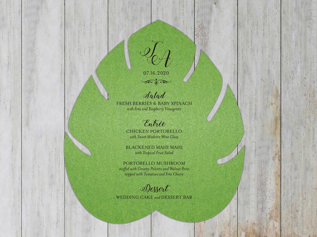 Monstera Leaf Dinner Menu Tropical Wedding Dinner Menu - Etsy