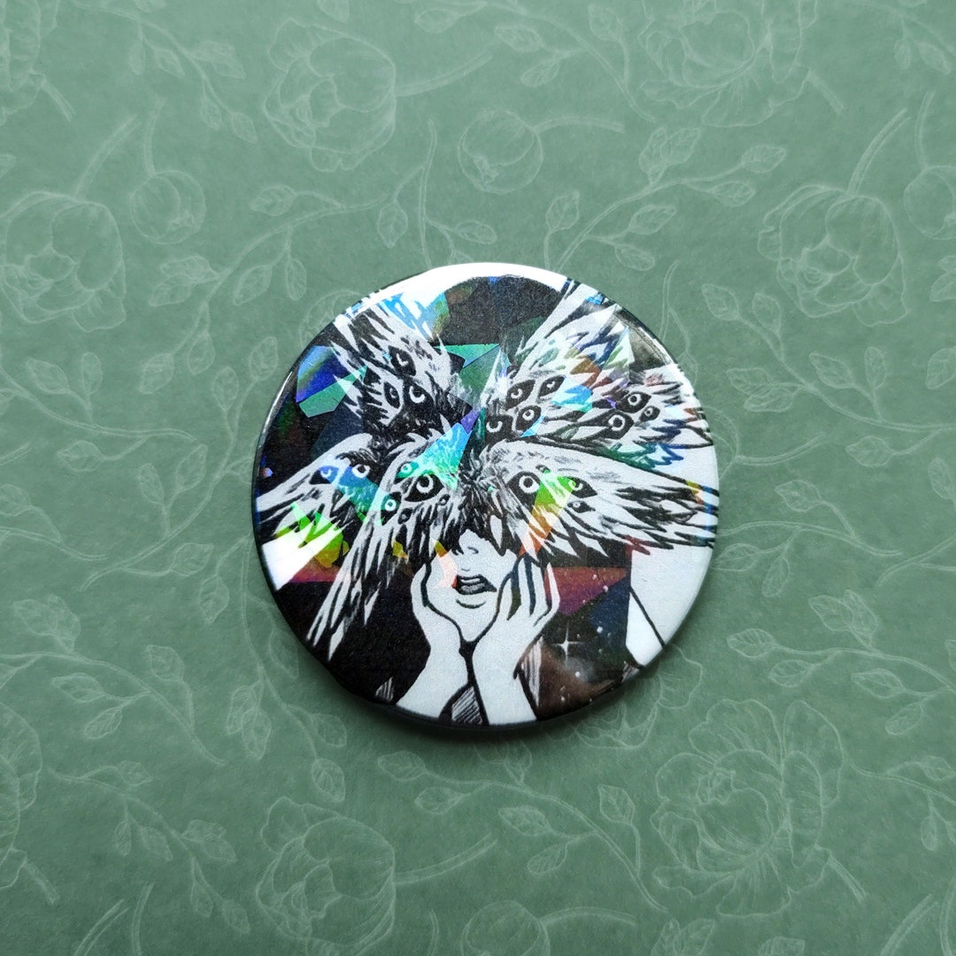 Biblically Accurate Holographic Angel Acrylic Badge, Seraphim Button ...