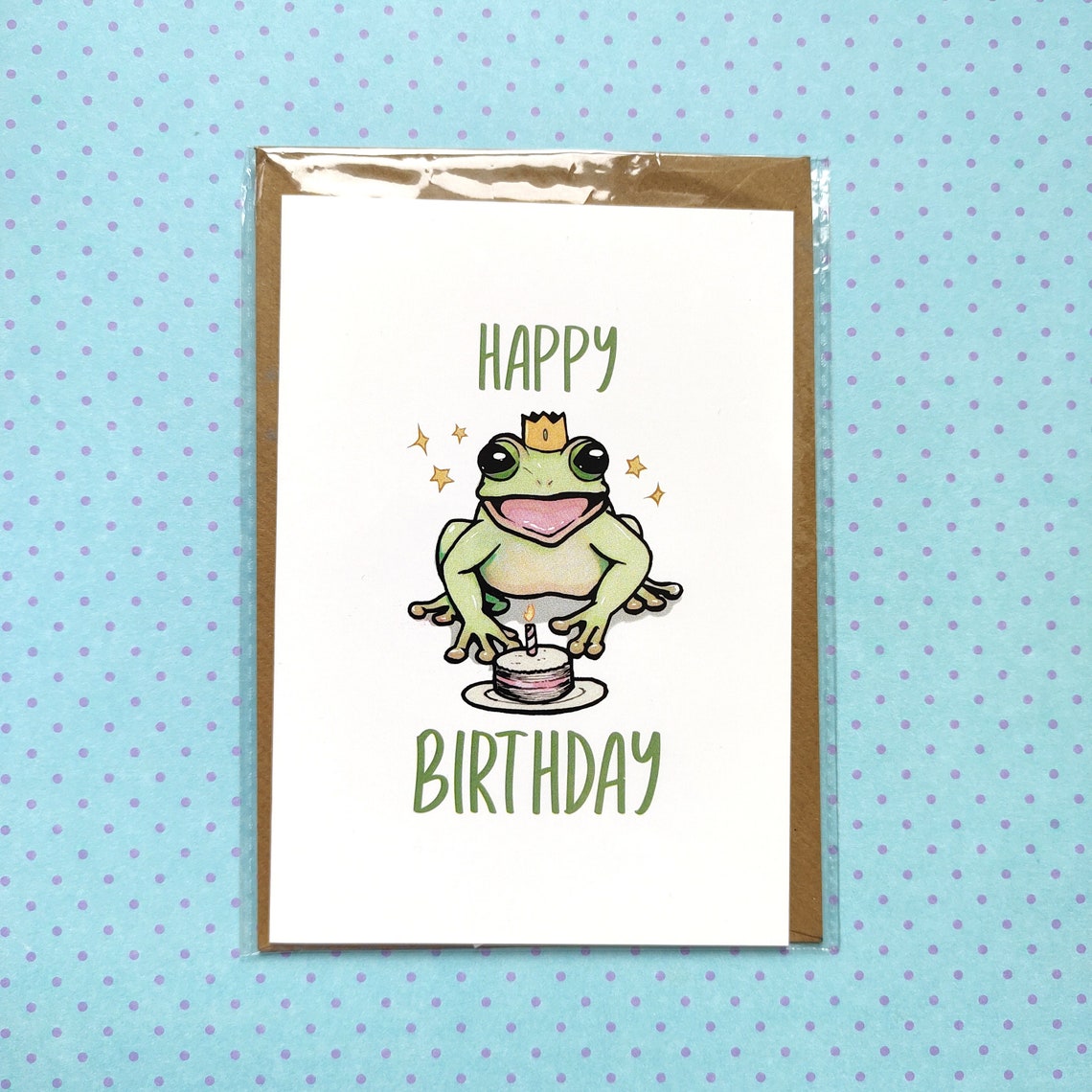 Cute Frog Happy Birthday Greetings Card, Excited Royal Green Froggy ...