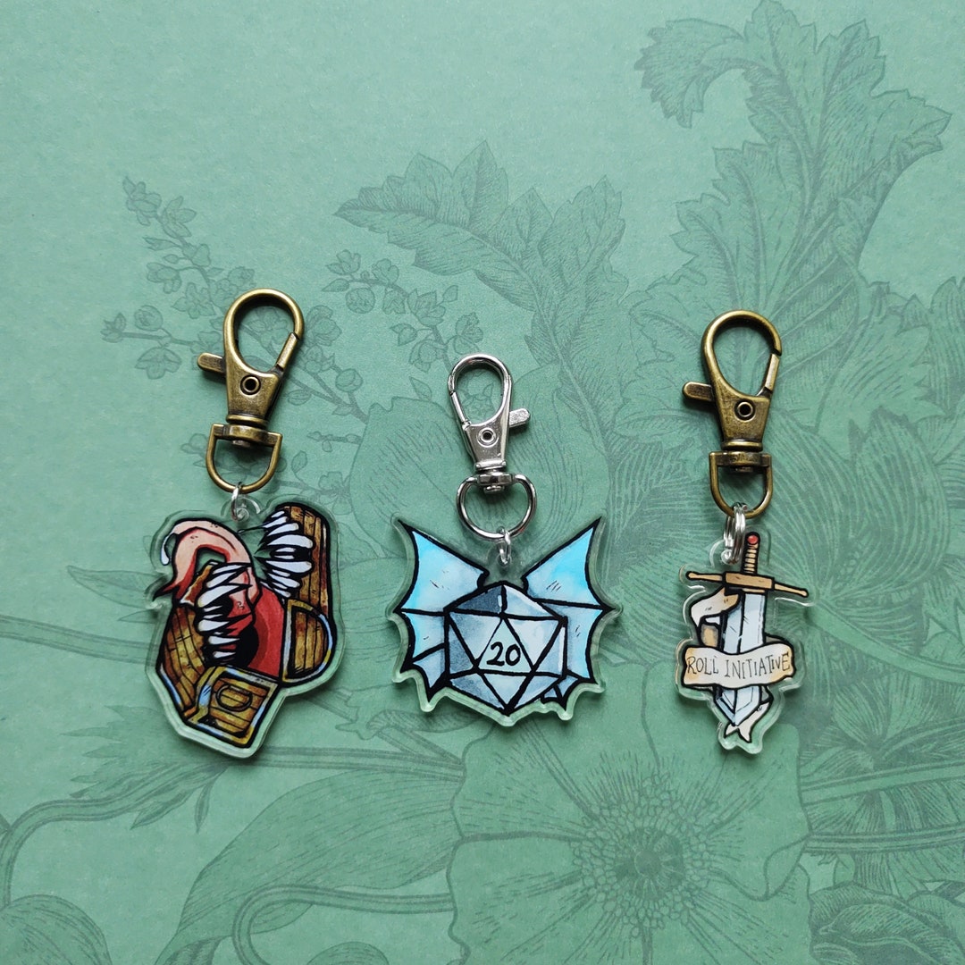 Dnd Mimic Charm, Sword Keyring, Dungeons and Dragons Keychain, D20 ...