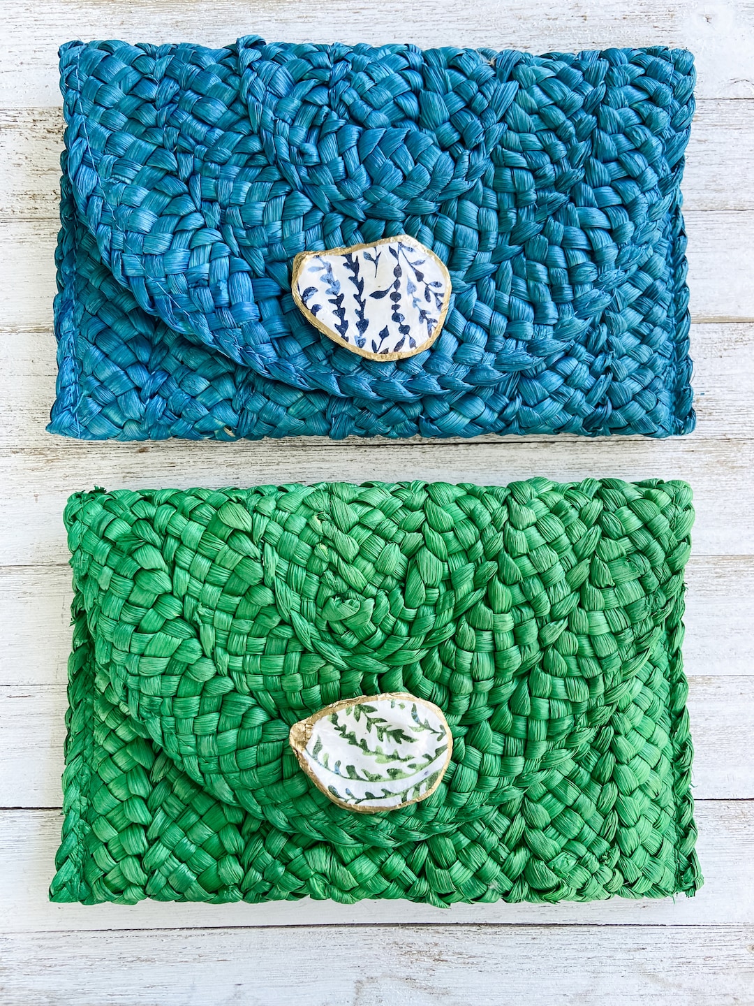 Botanical Oyster Shell Clutch, Handbag, Purse, Coastal Style, Straw ...