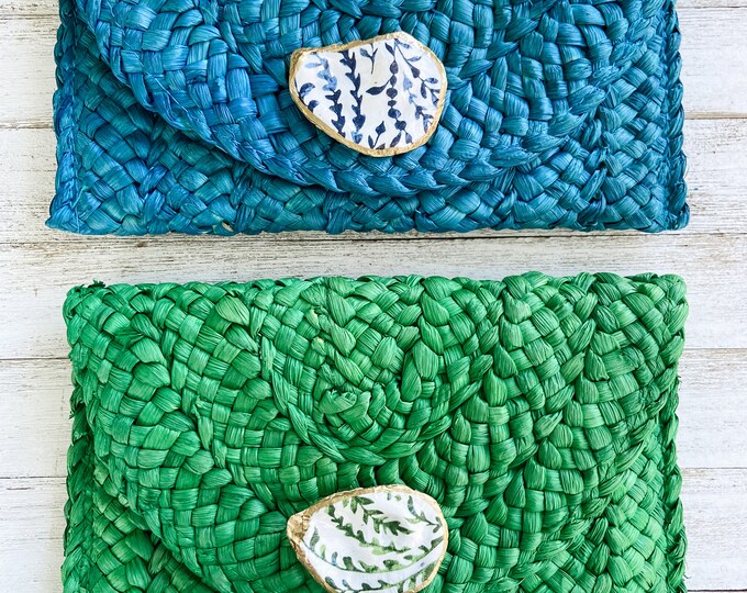 Botanical Oyster Shell Clutch, Handbag, Purse, Coastal Style, Straw ...