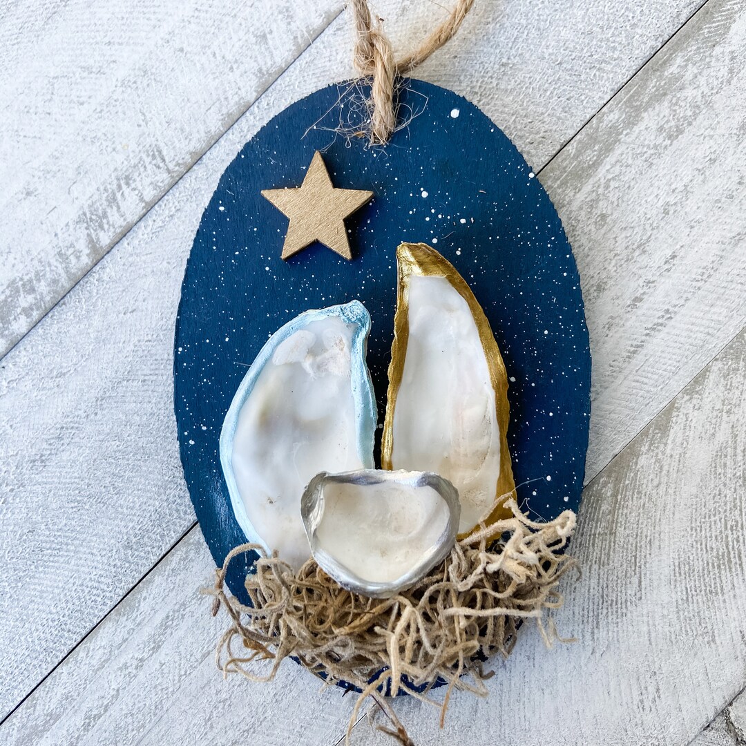 Oyster Shell Nativity Ornament, Christmas Ornament, Coastal Decor ...