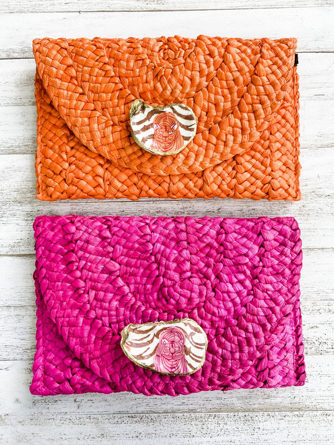 Tiger Oyster Shell Clutch, Handbag, Purse, Coastal Style, Straw Clutch ...
