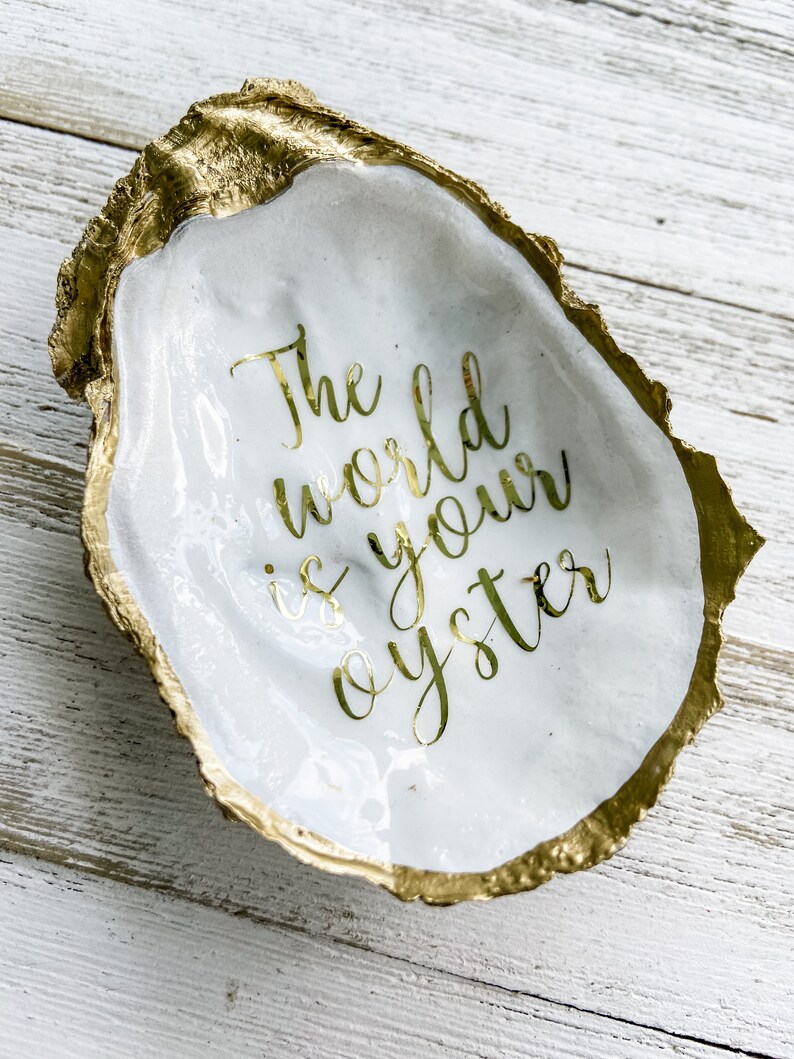 Oyster Shell Jewelry Dish / Ring Dish With the World is - Etsy