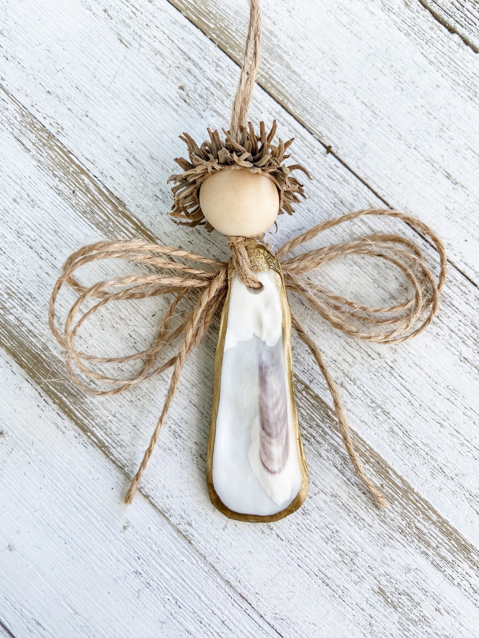 Angel Oyster Shell Ornament, Gold or Silver, Christmas Ornament ...