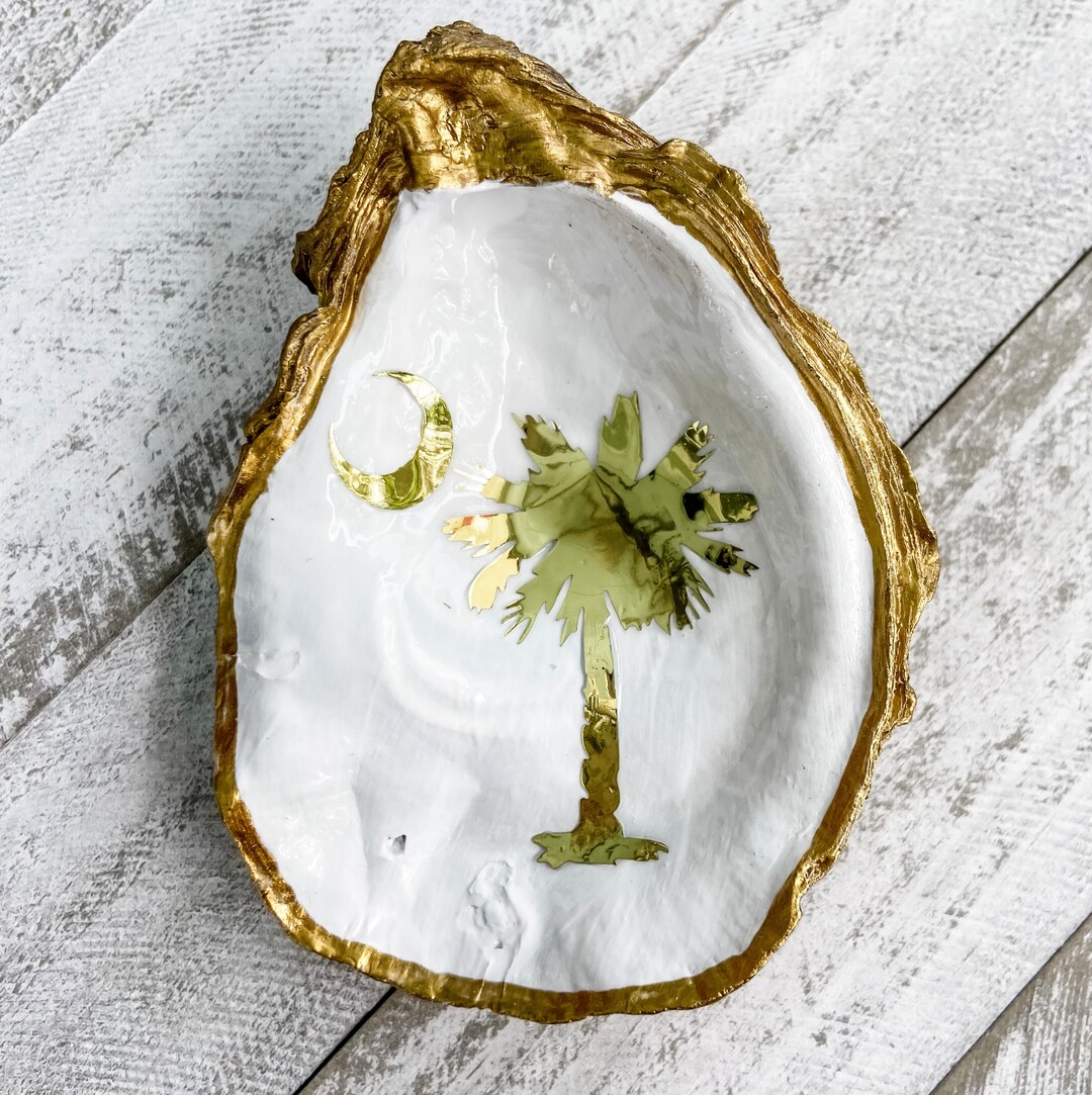 South Carolina Oyster Shell Jewelry Dish / Ring Dish With Palmetto Tree ...