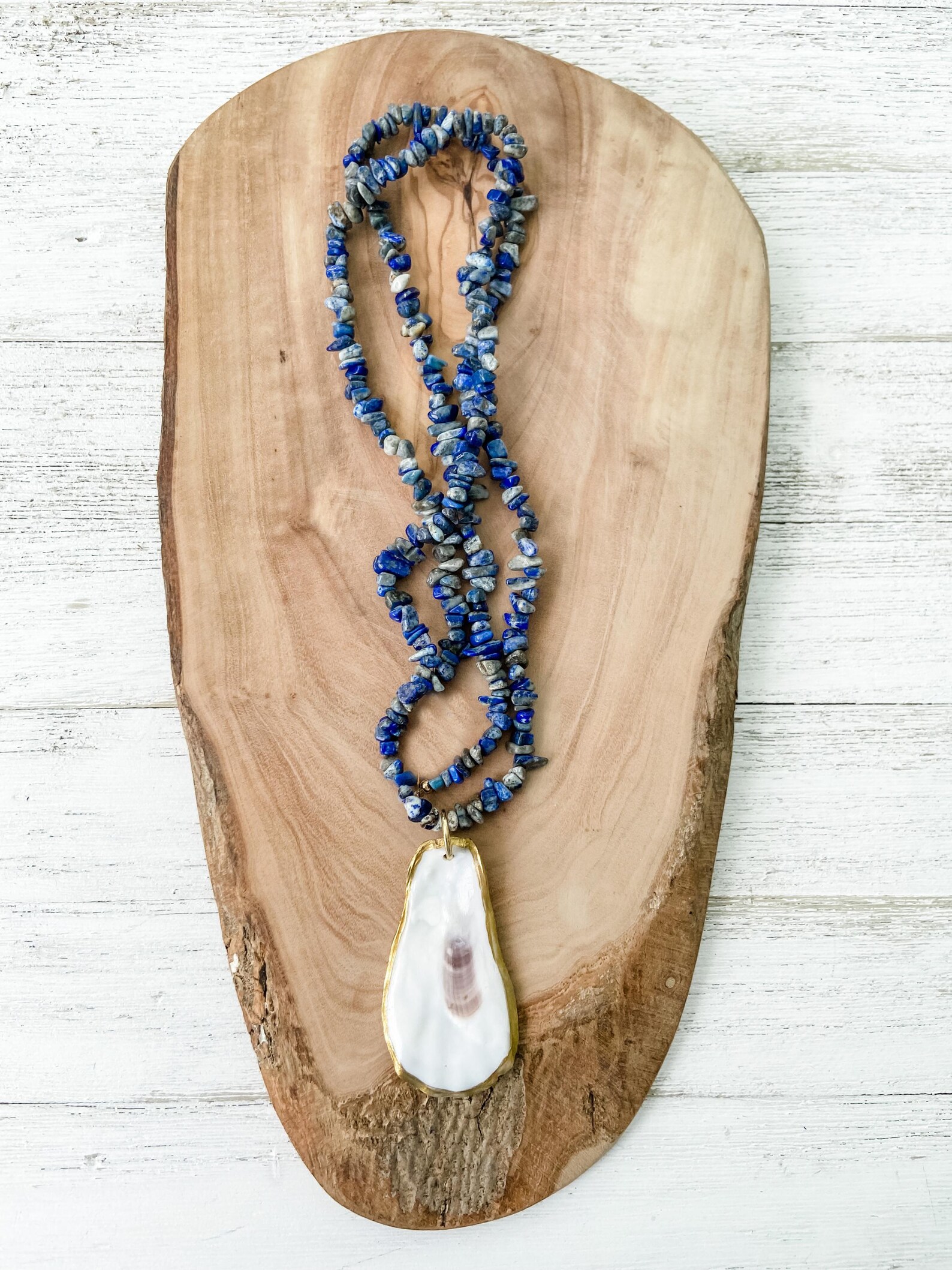 Oyster Shell Pendant Necklace, Beaded Necklace, Shell Jewelry, Handmade ...
