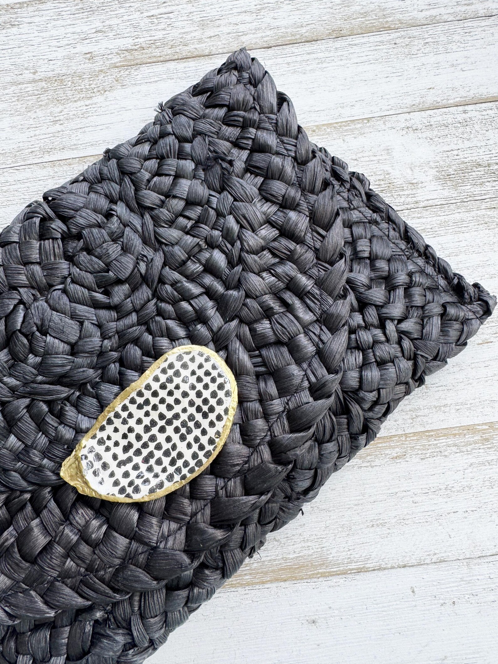 Black Polka Dot Print Oyster Shell Clutch, Handbag, Purse, Coastal ...
