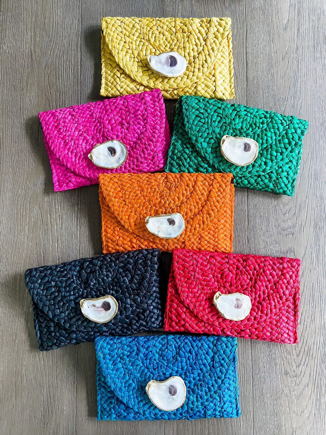 Multi-colored Oyster Shell Clutch, Handbag, Coastal, Straw Clutch ...