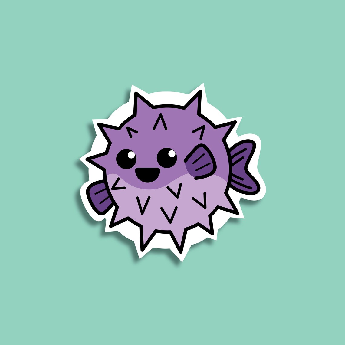 Purple Happy Puffer Fish Mini Waterproof Vinyl Sticker - Etsy