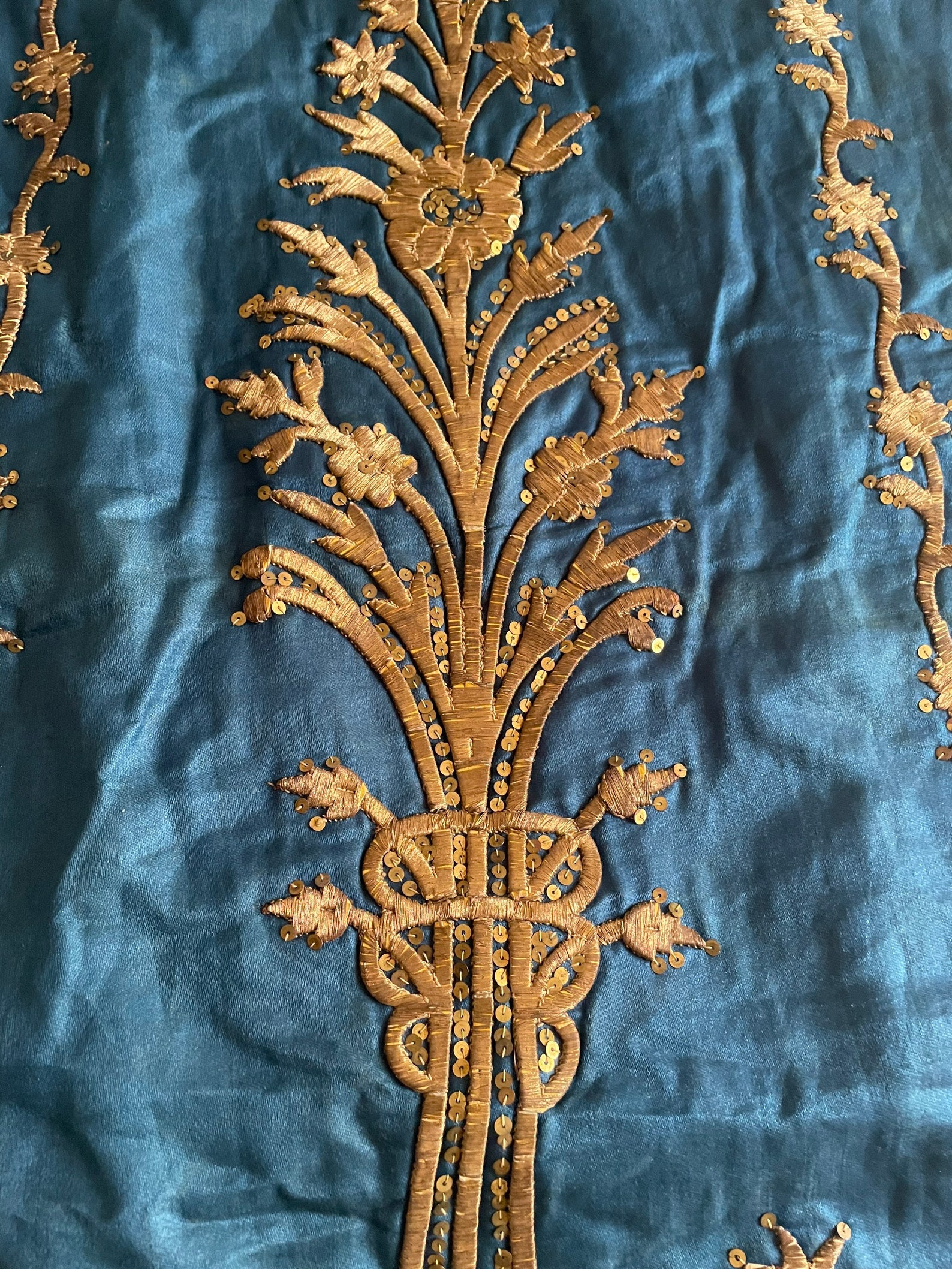 19th C Antique Ottoman Turkish Gold Metallic Hand Embroidered Silk ...