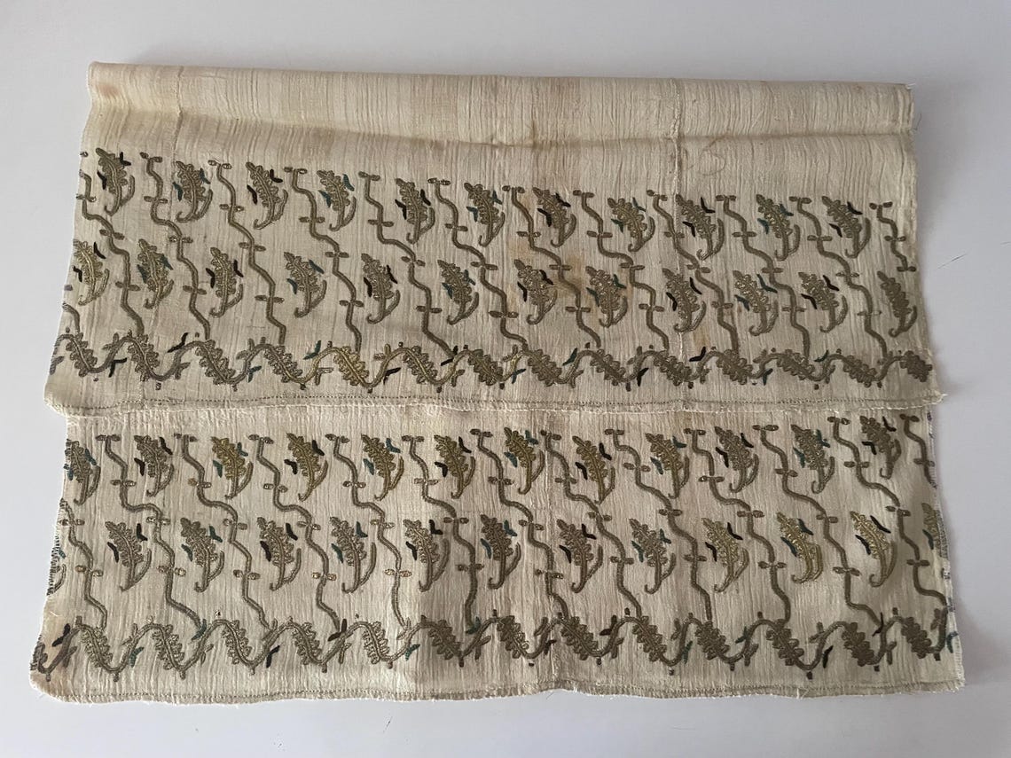 Very Large Antique Ottoman Turkish Gold Metallic Hand Embroidery on ...