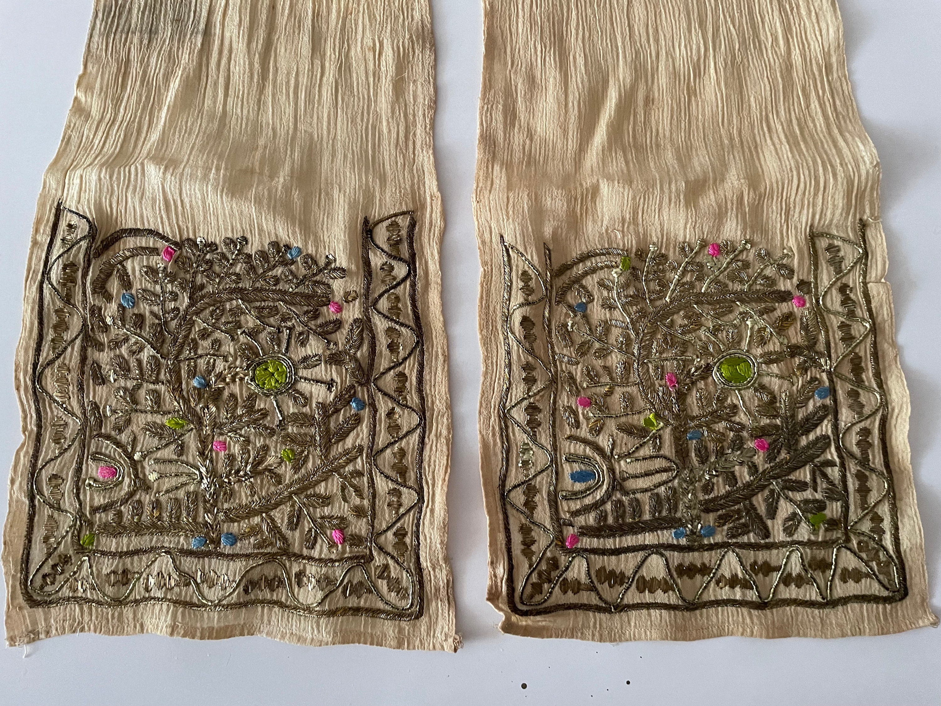 19th C Antique Ottoman Turkish Gold Metallic Hand Embroidered Linen ...