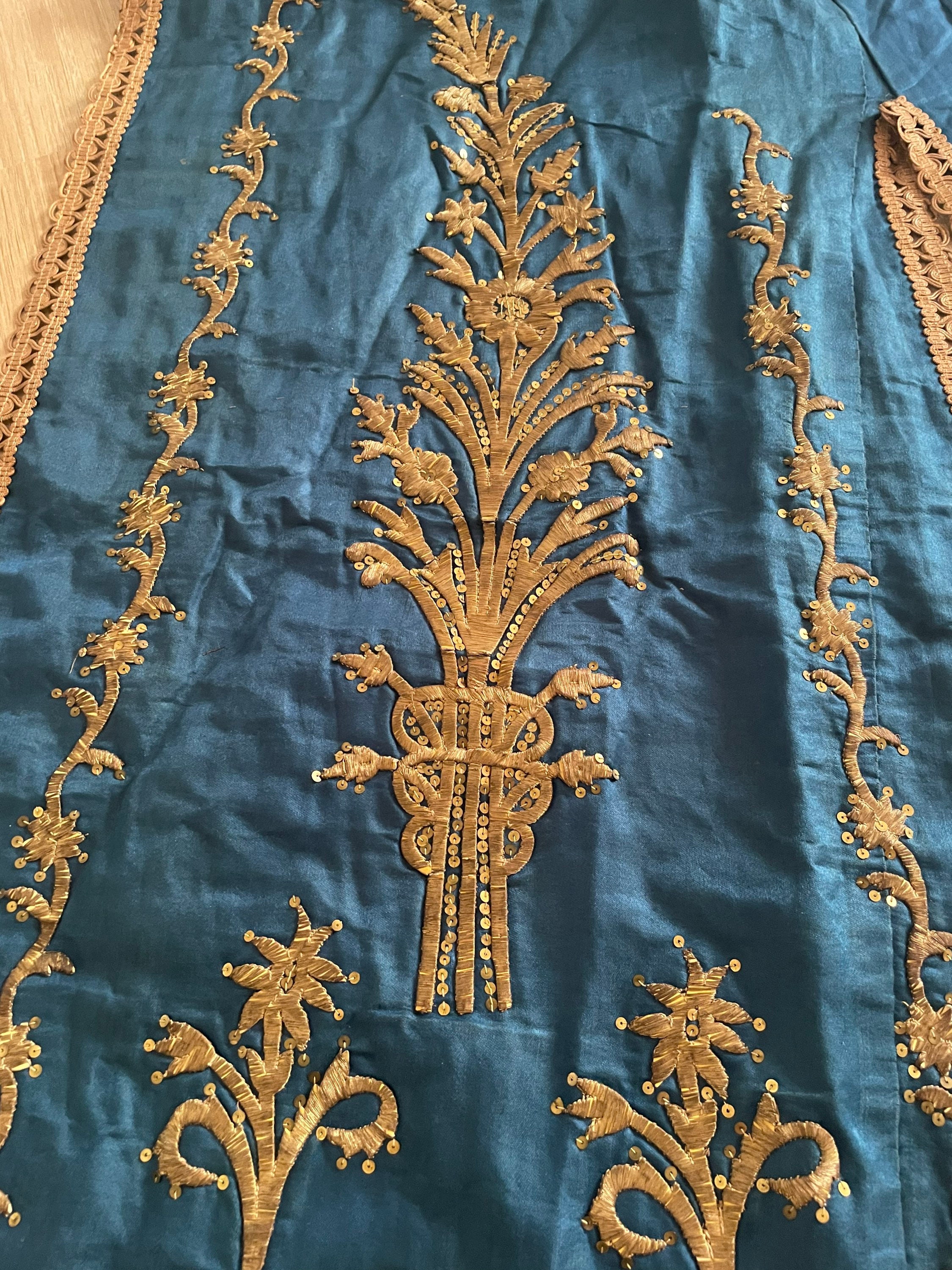 19th C Antique Ottoman Turkish Gold Metallic Hand Embroidered Silk ...