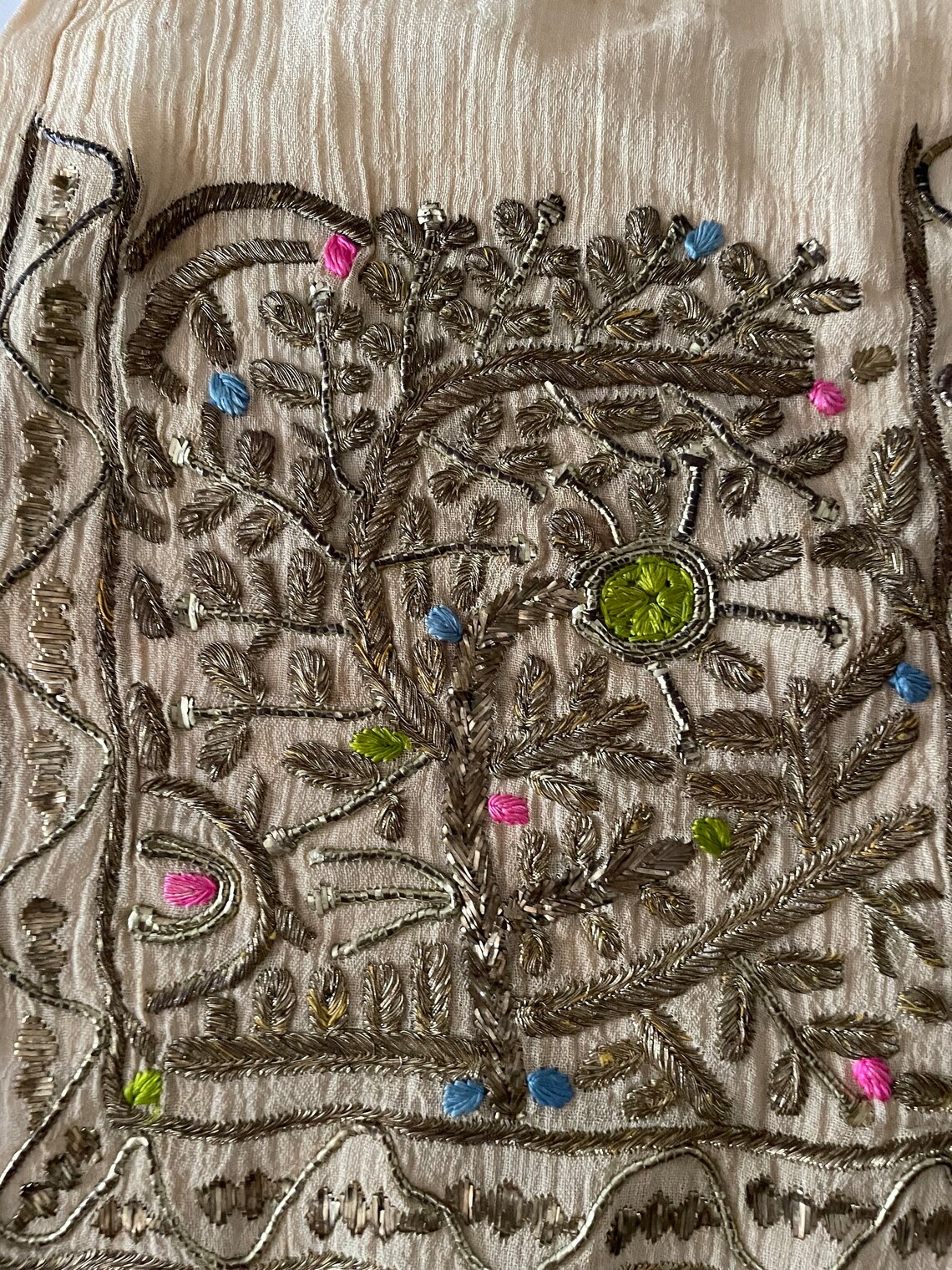 19th C Antique Ottoman Turkish Gold Metallic Hand Embroidered Linen ...