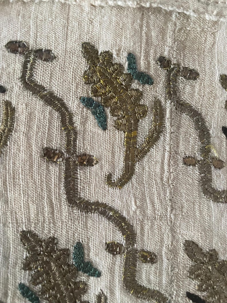Very Large Antique Ottoman Turkish Gold Metallic Hand Embroidery on ...