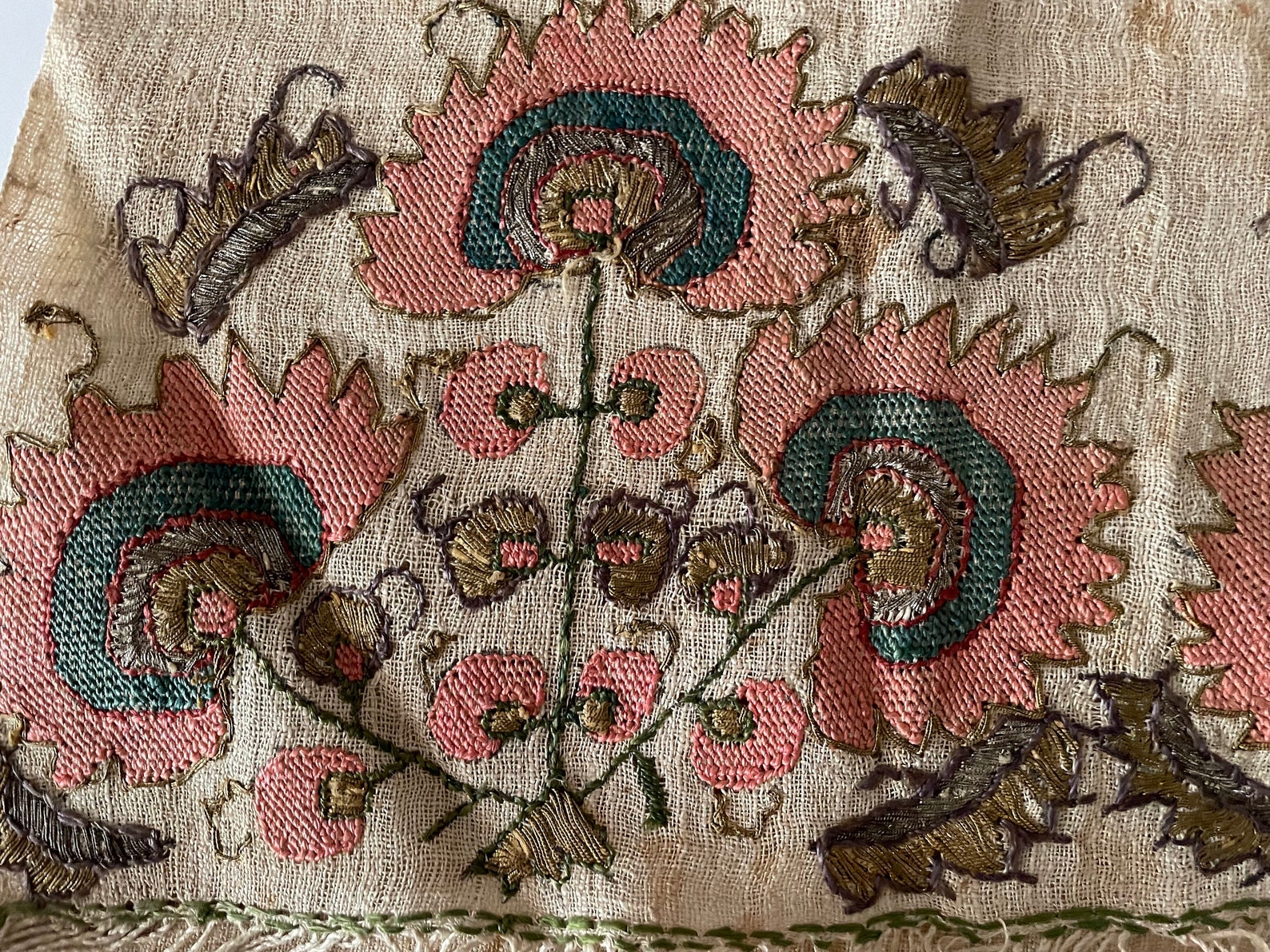 19th Cc Antique Ottoman Turkish Hand Embroidered Linen Towel W ...