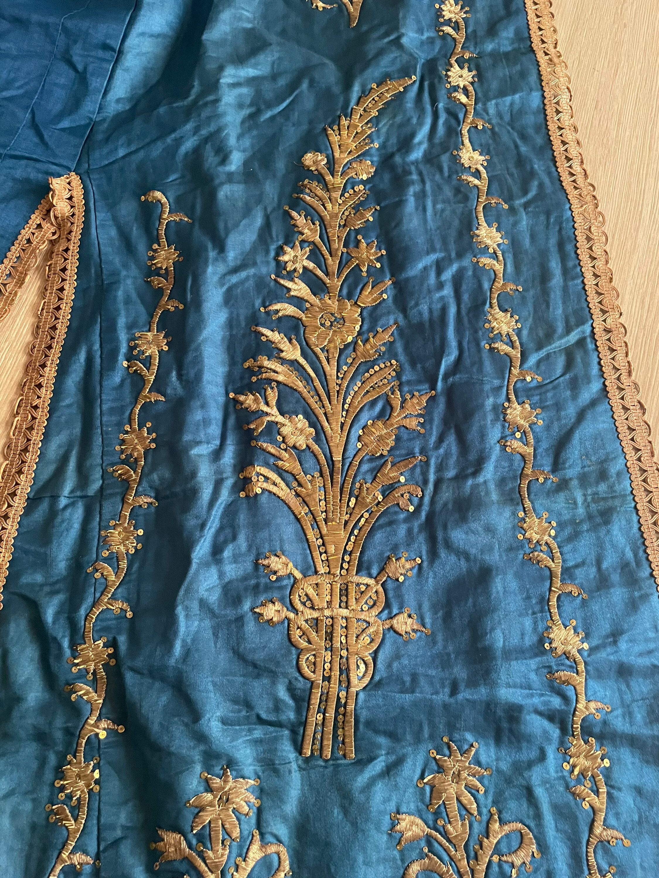 19th C Antique Ottoman Turkish Gold Metallic Hand Embroidered Silk ...