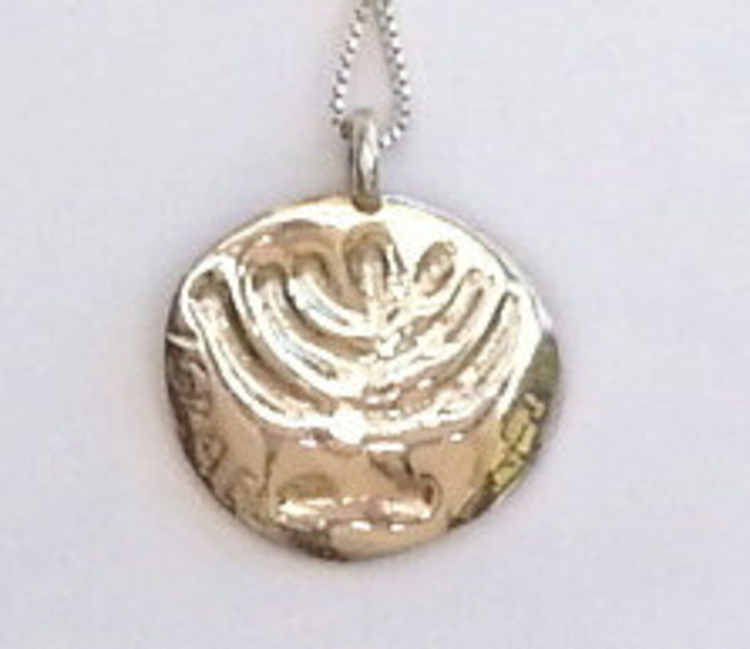 Menorah Medallion Necklace Silver Jewish Necklace Bat - Etsy