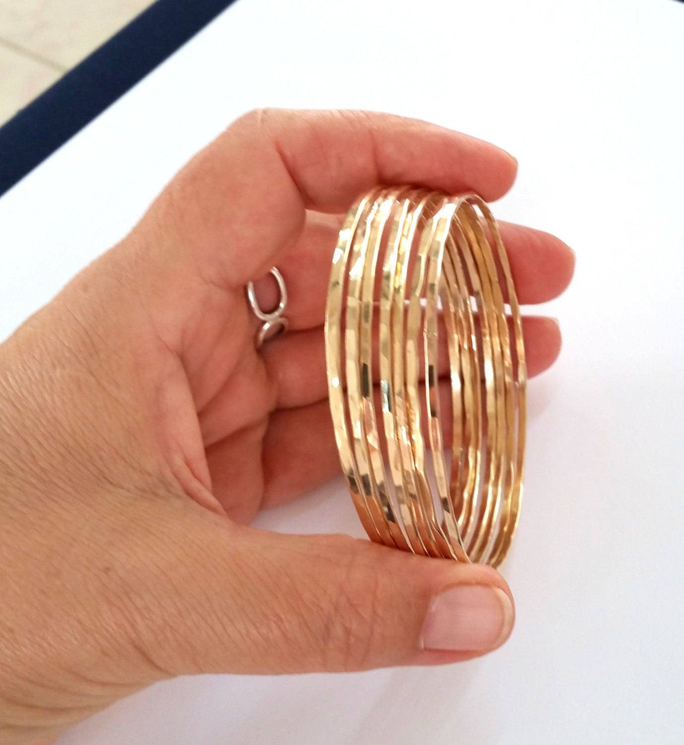 Set of 7 14k Gold Filled Sparkle Bangle Bracelets Hammer Texture Bright Finish Stacking Bracelet Etsy UK