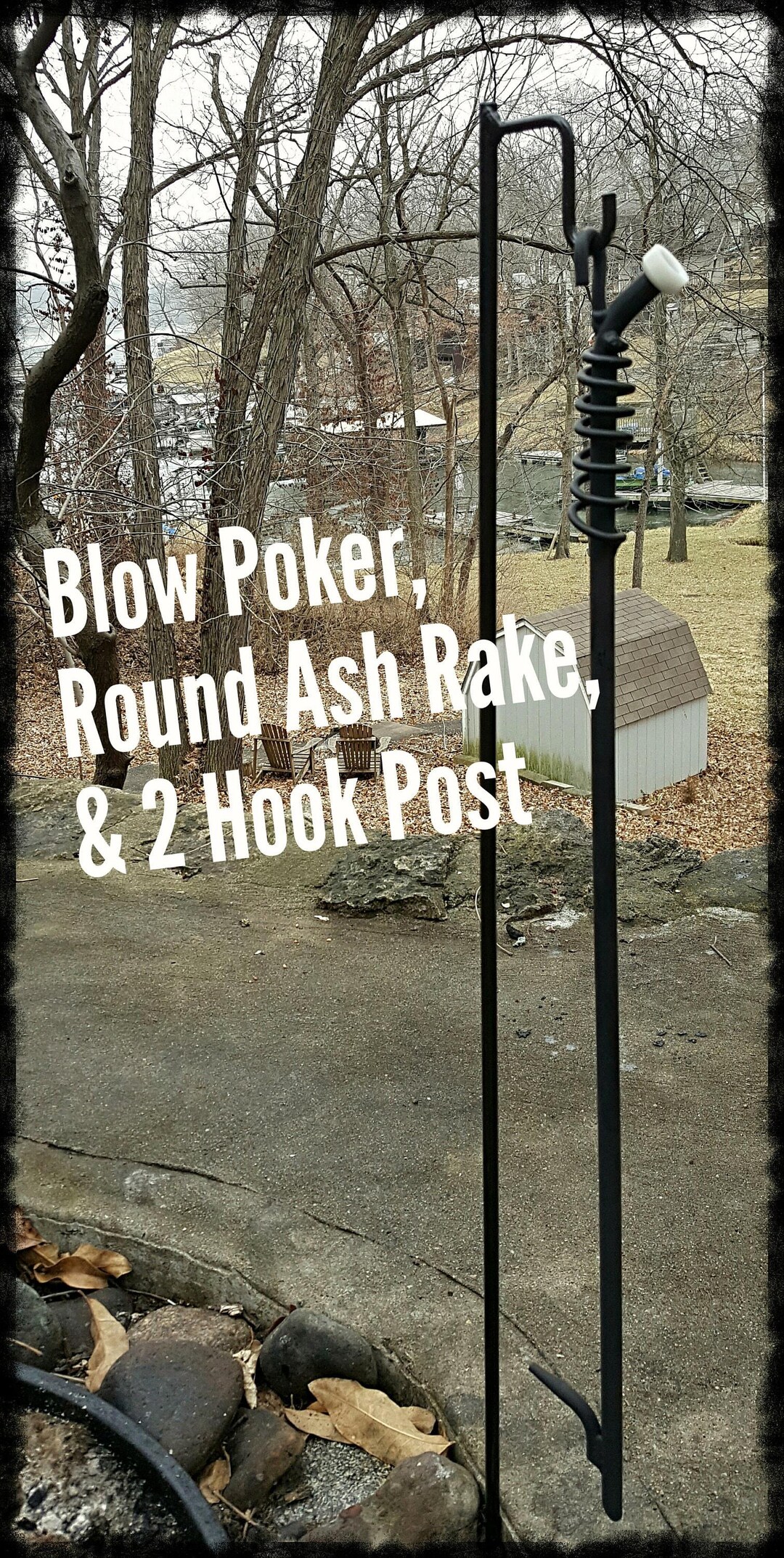 Blow Poke, Round Ash Rake & 2 Hook Hanger, Blacksmith Made, Ornate ...