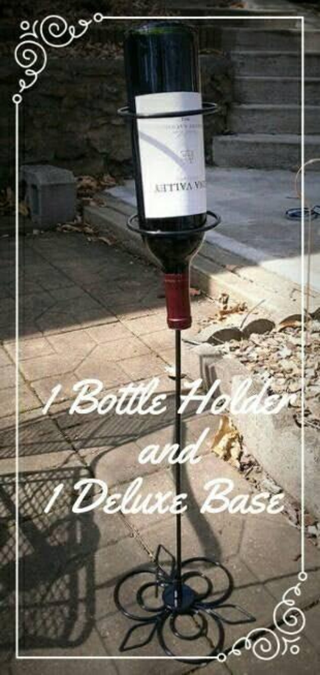 1 Outdoor Wine BOTTLE Holder & 1 Deluxe Patio Base - Blacksmith Made ...