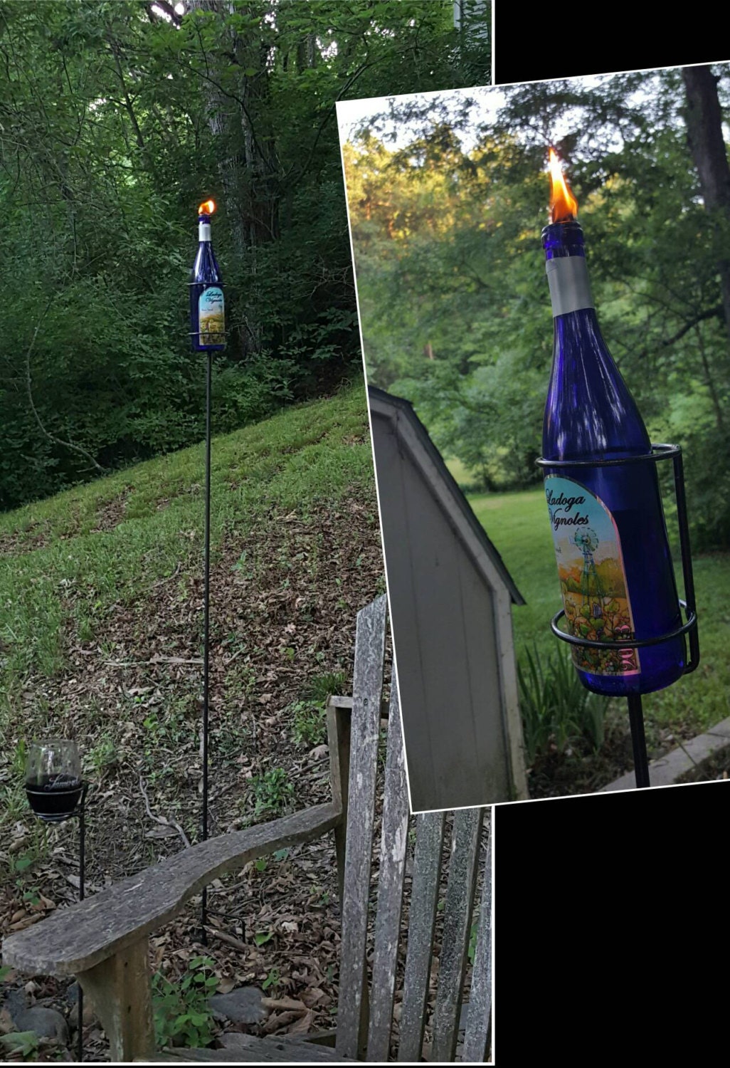 6 Wine Bottle Tiki Torch Blacksmith Made Holder Onlyfree - Etsy