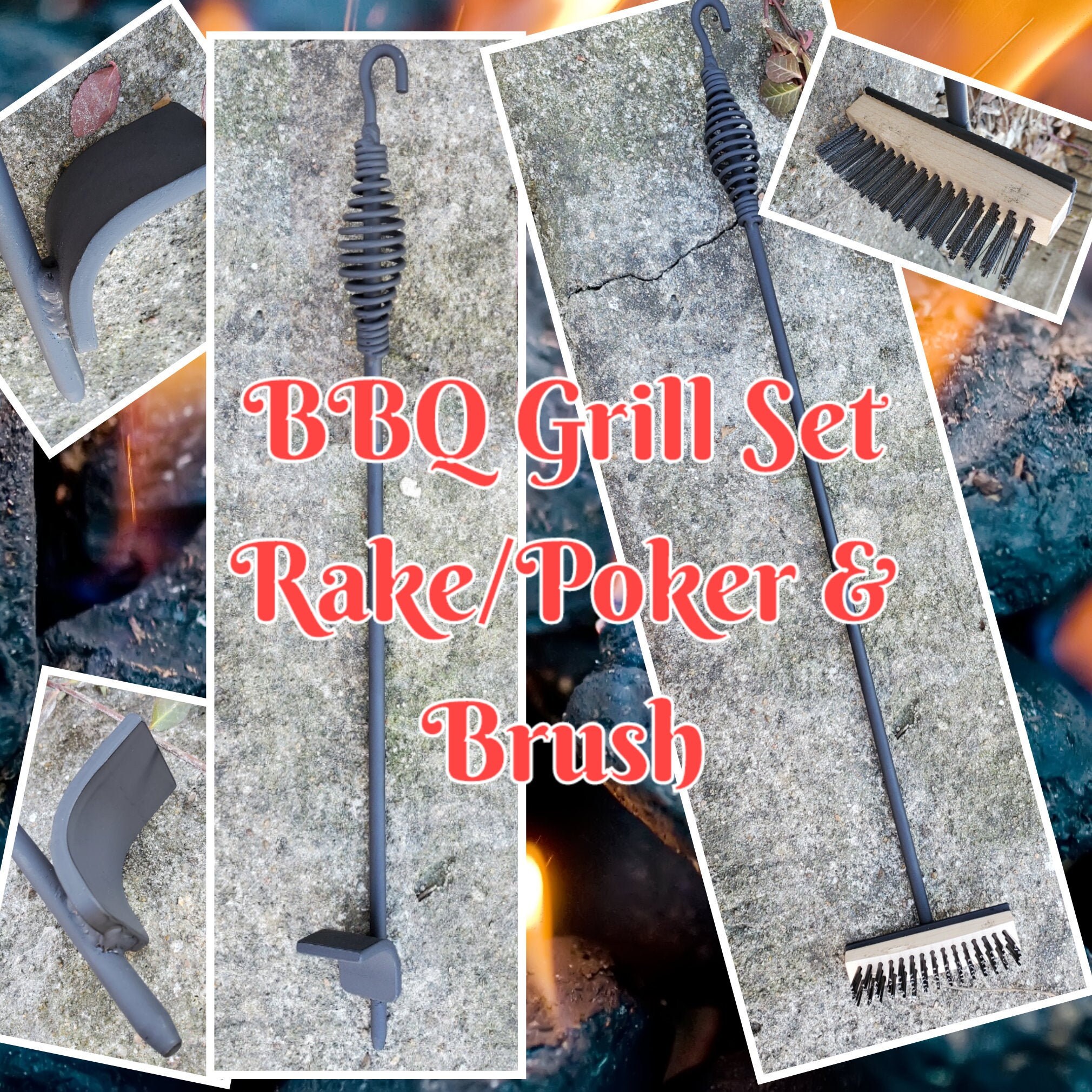 Deluxe BBQ Grill Implement Set-Briquet Rake/Poker & Grill | Etsy