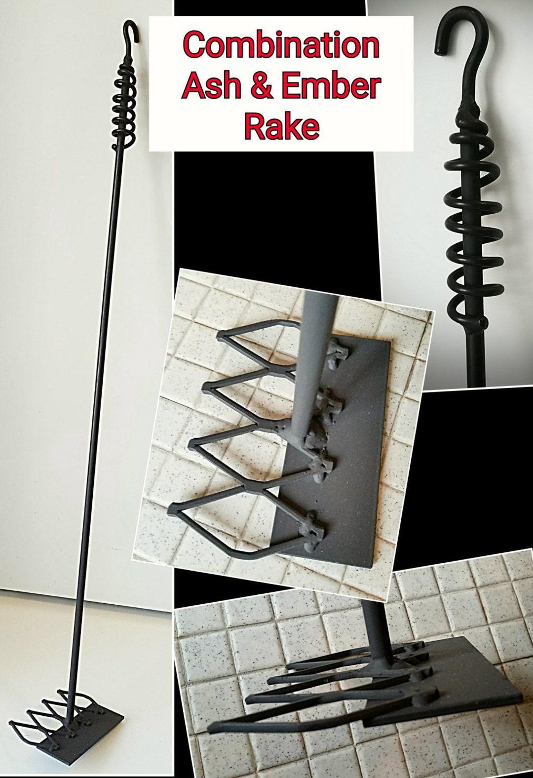 2 Fireplace / Box Stove Combo Ember & Ash Rake, Custom Length, Made by ...