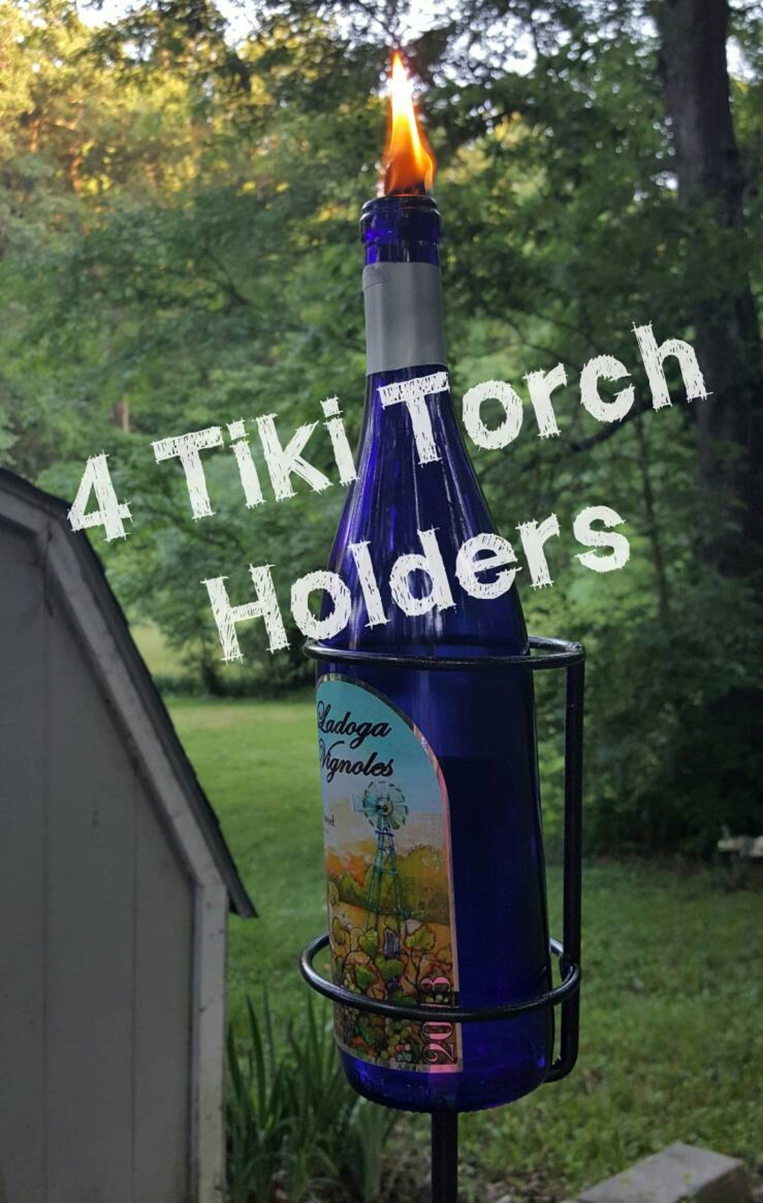 4 Wine Bottle Tiki Torch, Blacksmith Made, Holder Onlyfree Shipping - Etsy