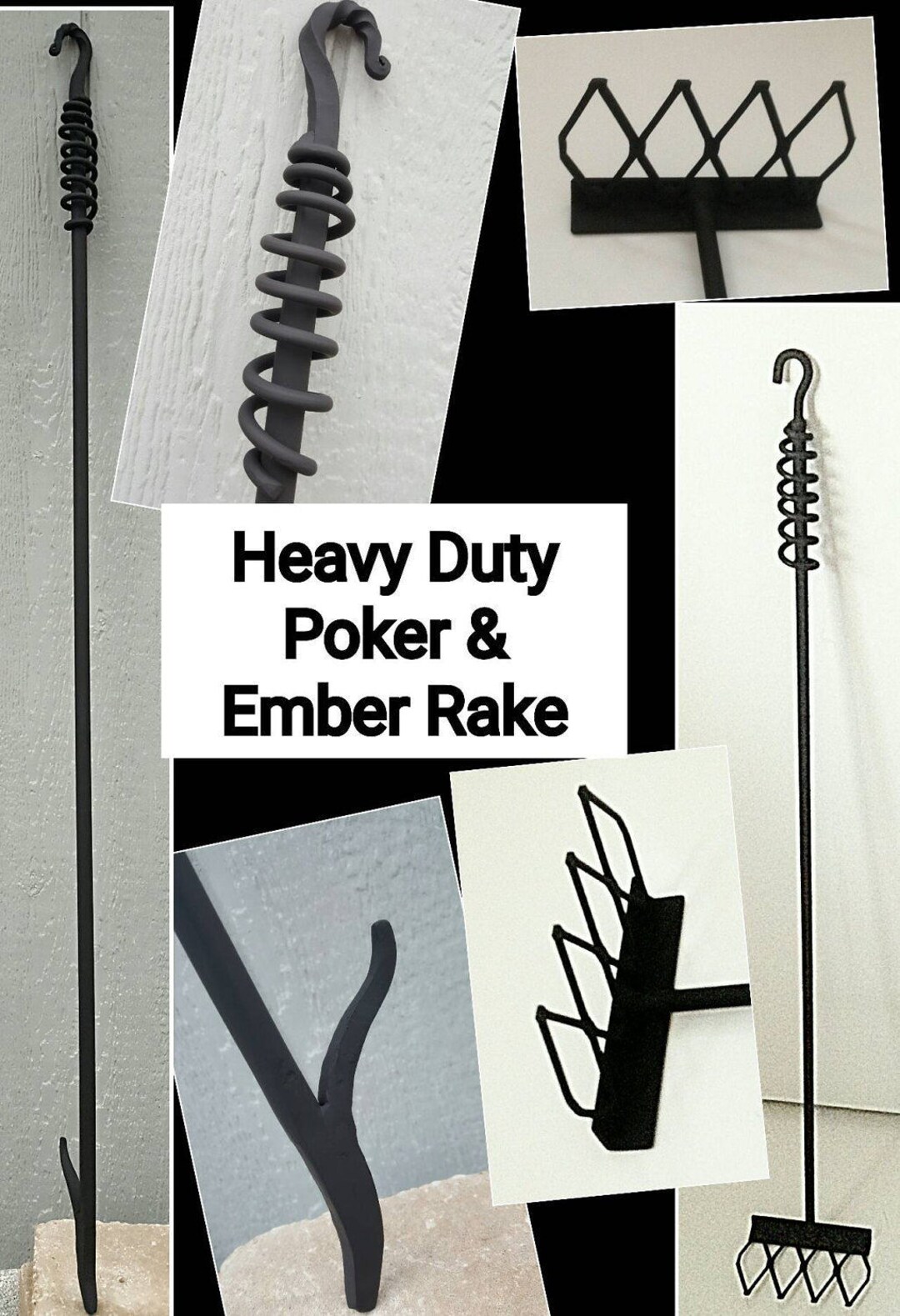Heavy Duty Combo..fire Poker & Ember Rake, Blacksmith Made, 47 Long ...