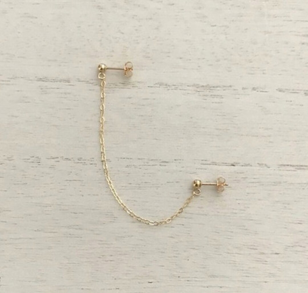 14k Gold Cartilage Chain Earring, Gold Chain Earring, Real Gold Earring ...