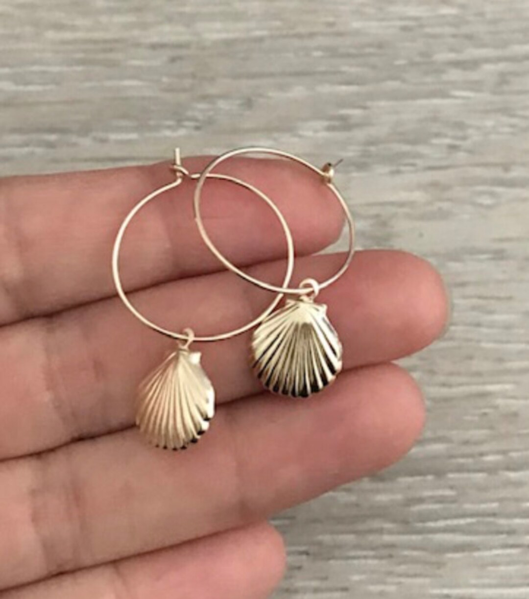 14k Gold Filled Hoops With Shell Drop, Everyday Earring, Gift for Her ...