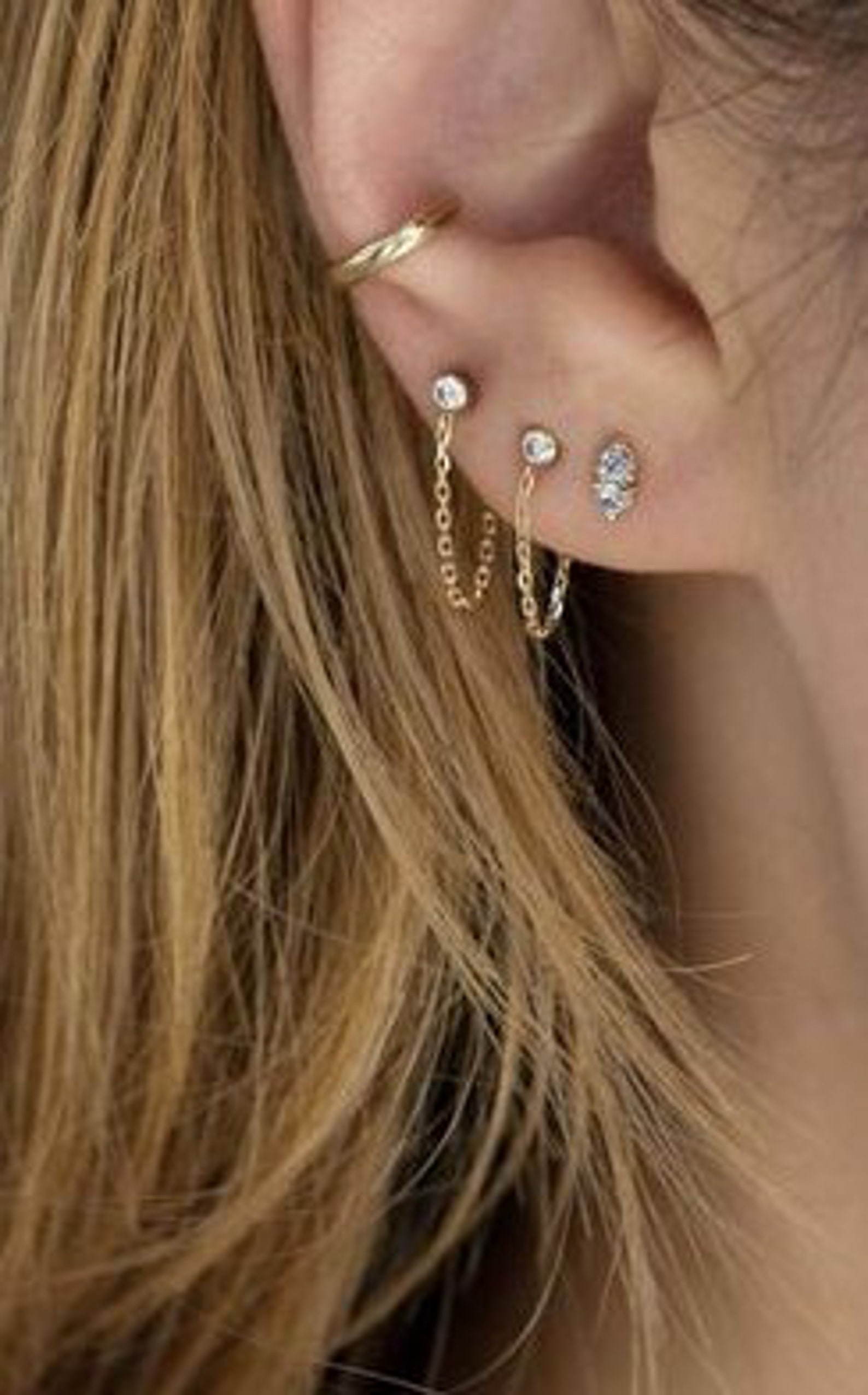 14k Gold Filled CZ Chain Earring Gold Chain Earring Gold - Etsy
