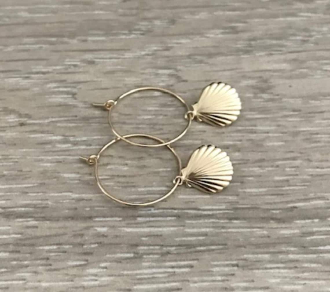 14k Gold Filled Hoops with Shell Drop Everyday Earring Gift | Etsy