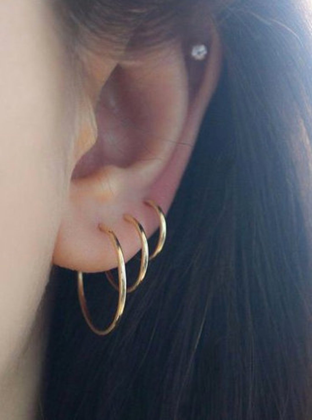 14k Gold Hoops 9mm Hoops Tiny Gold Hoops Cartilage Earring - Etsy