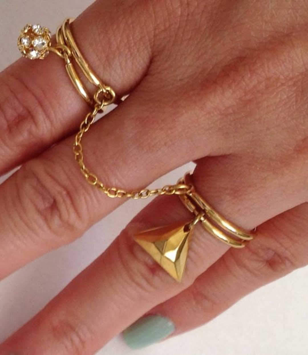 Double Finger Ring, Chain Linked Ring, Thin Gold Rings, Chain Ring ...