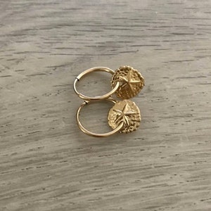 14k Gold Tiny Hoop Earring With Sand Dollar Charm, Gold Filled Cartilage Hoops, Simple Everyday ...