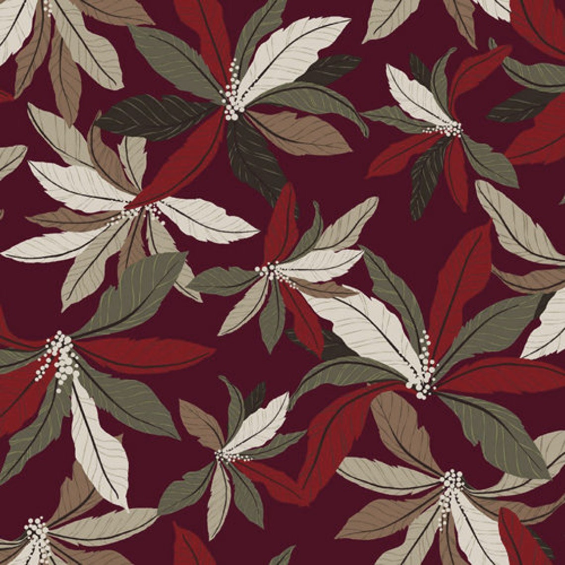 Wine Red Floral Tropical Pattern Printed on Poly Moroccan - Etsy