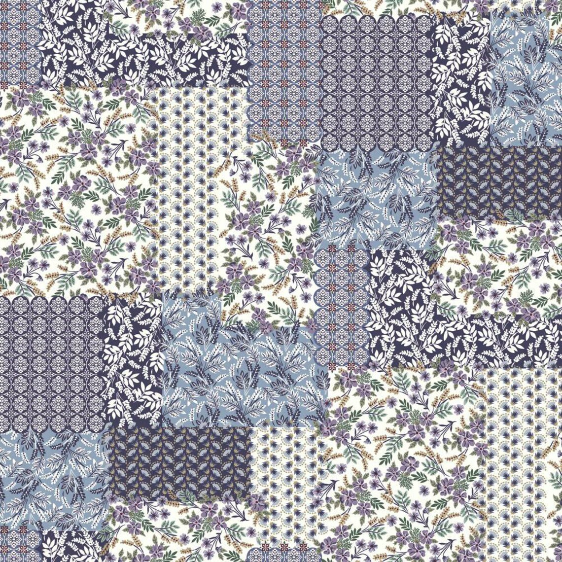 Blue Lavender Floral Patchwork Pattern Printed on Rayon Crepon - Etsy