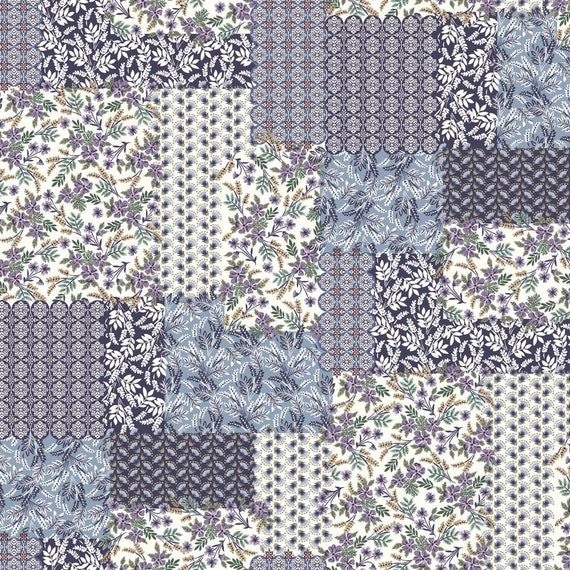 Blue Lavender Floral Patchwork Pattern Printed on Rayon Crepon | Etsy