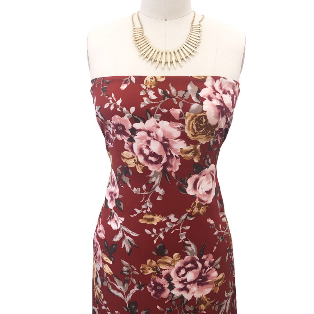 Marsala With Rose Gold Medium Flowers Design Printed on Poly Moroccan ...