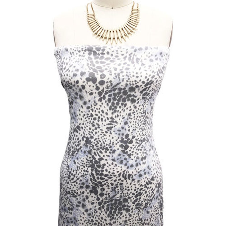 Frost Grey And Blue Leopard Skin Printed On French Terry Etsy
