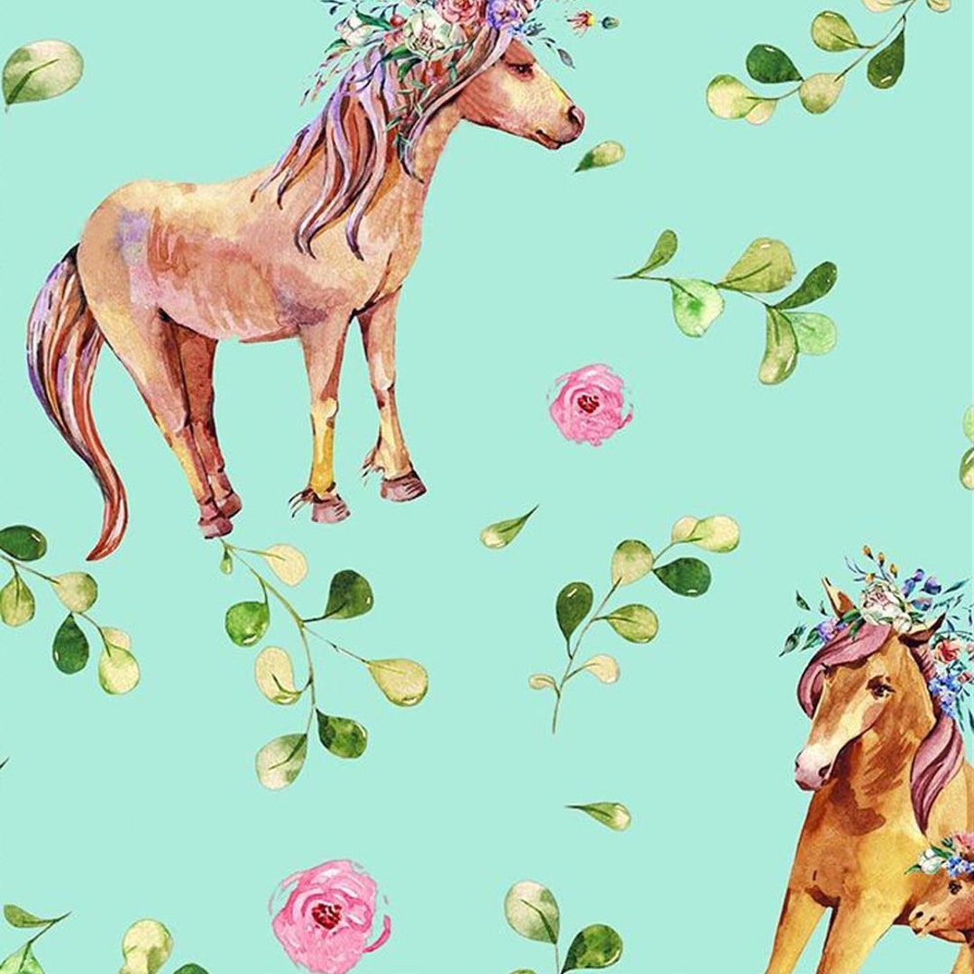 Flower Crown Pony Printed on 100% Cotton Quilting Fabric by the Yard ...