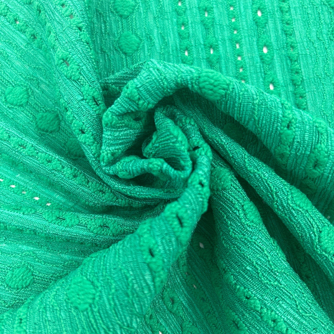 Kelly Green Solid Color Eyelet Design Jacquard Stretch Knit Fabric by ...